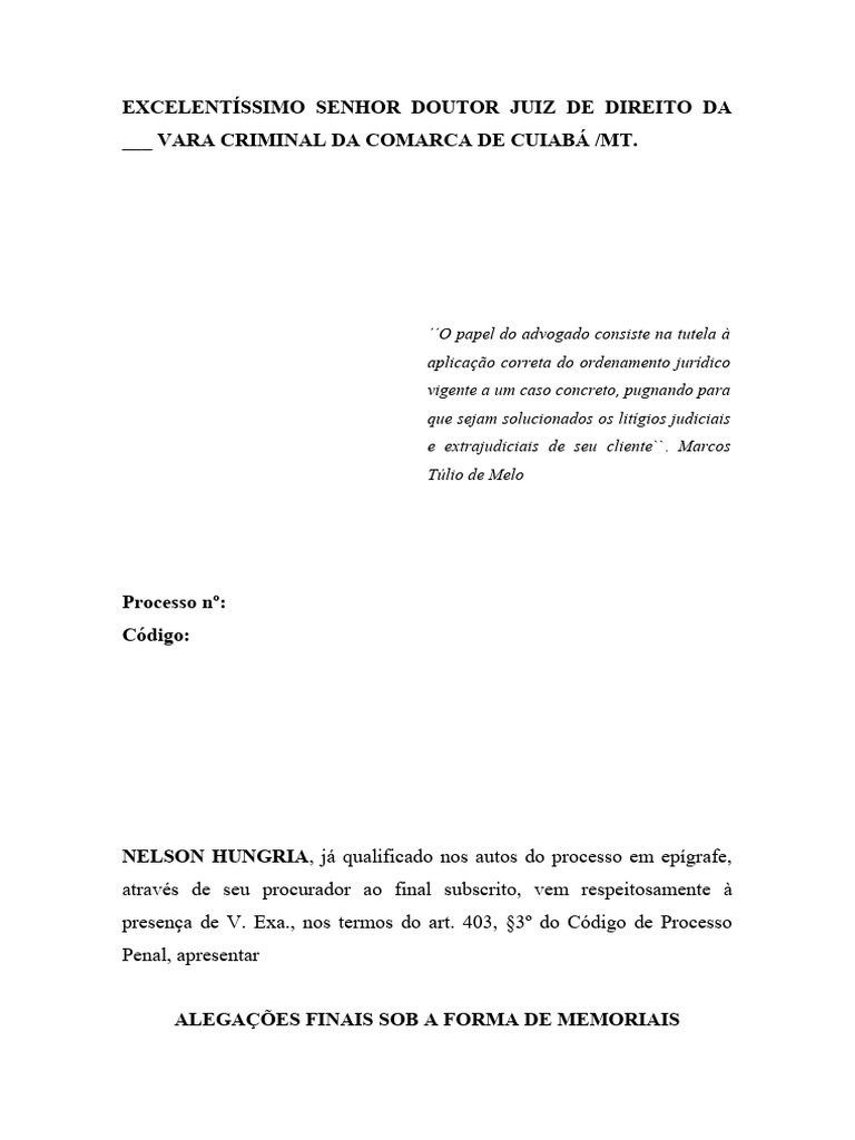 Modelo de memoriais | PDF | Sentença (jurídico) | Réu