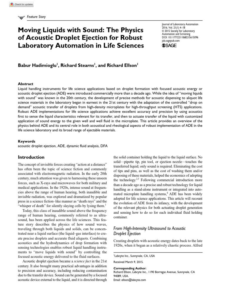 Hadimioglu Et Al 2015 Moving Liquids With Sound The Physics of Acoustic Droplet Ejection For ...