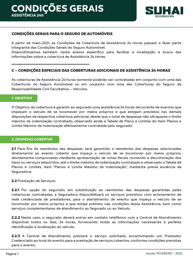 Condições da Assistência 24h Suhai | PDF | Pneu | Seguro