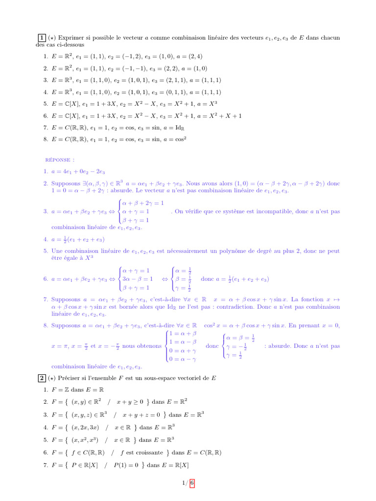 Combinaisons linéaires et sous-espaces vectoriels | PDF | Base (algèbre ...