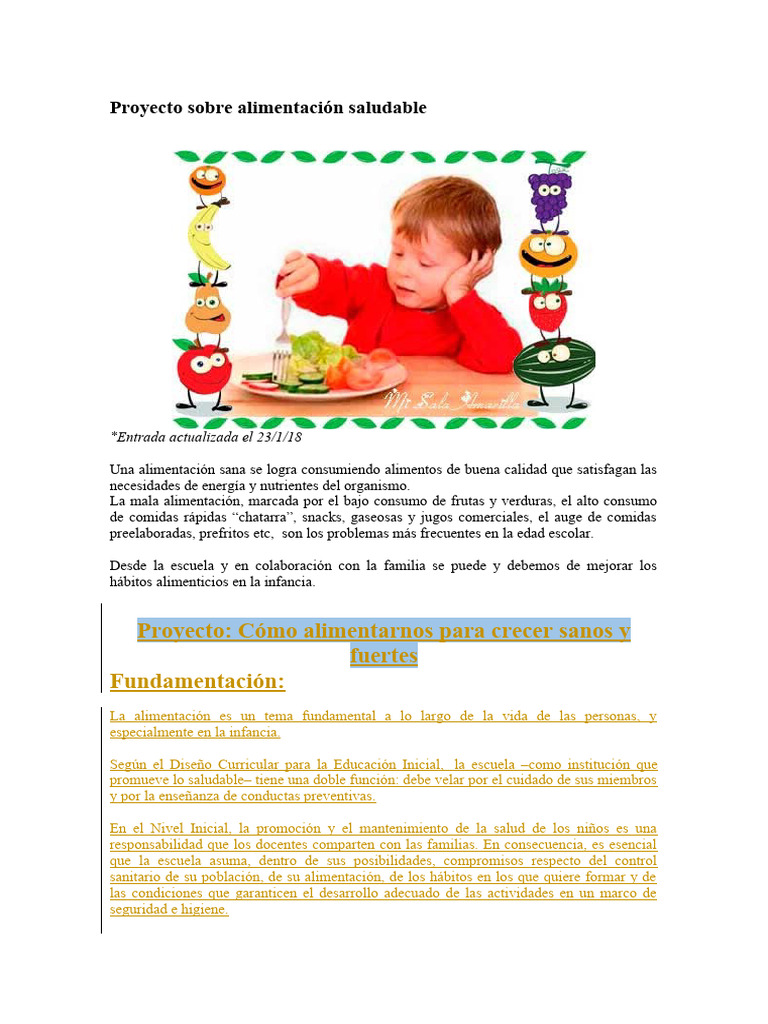 Proyecto de Alimentación Saludable Infantil | PDF | Alimentos ...