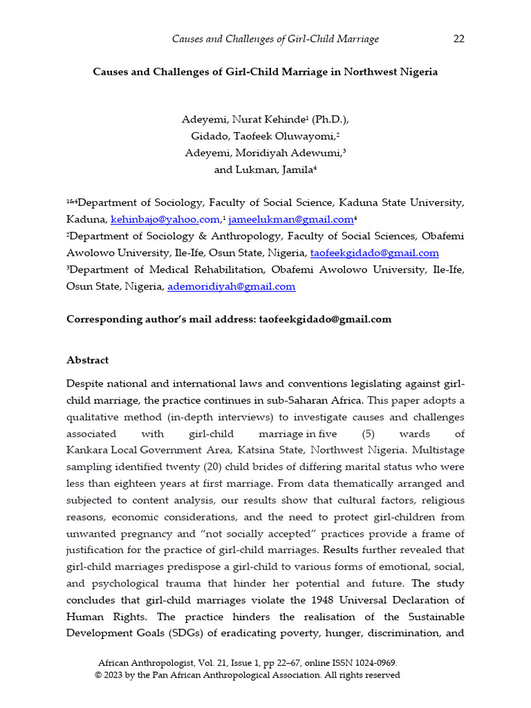 Girl Child Marriage in NW Nigeria | PDF | Marriage | Domestic Violence