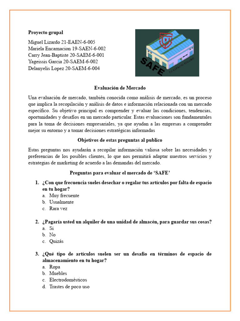 Proyecto Grupal SAFE (Evaluacion Del Mercado) | PDF