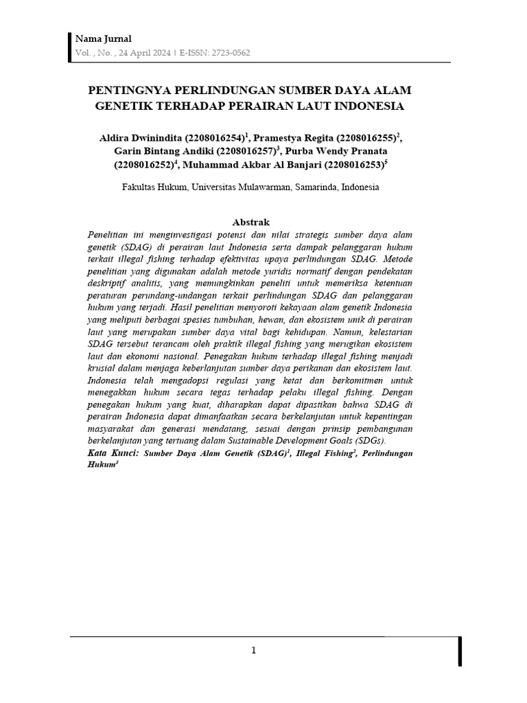 Pentingnya Perlindungan Sumber Daya Alam Genetik Terhadap Perairan Laut Indonesia | PDF ...