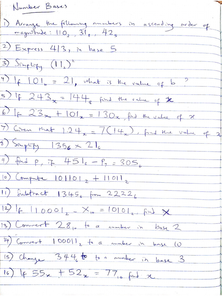 Number Bases Practice Questions | PDF