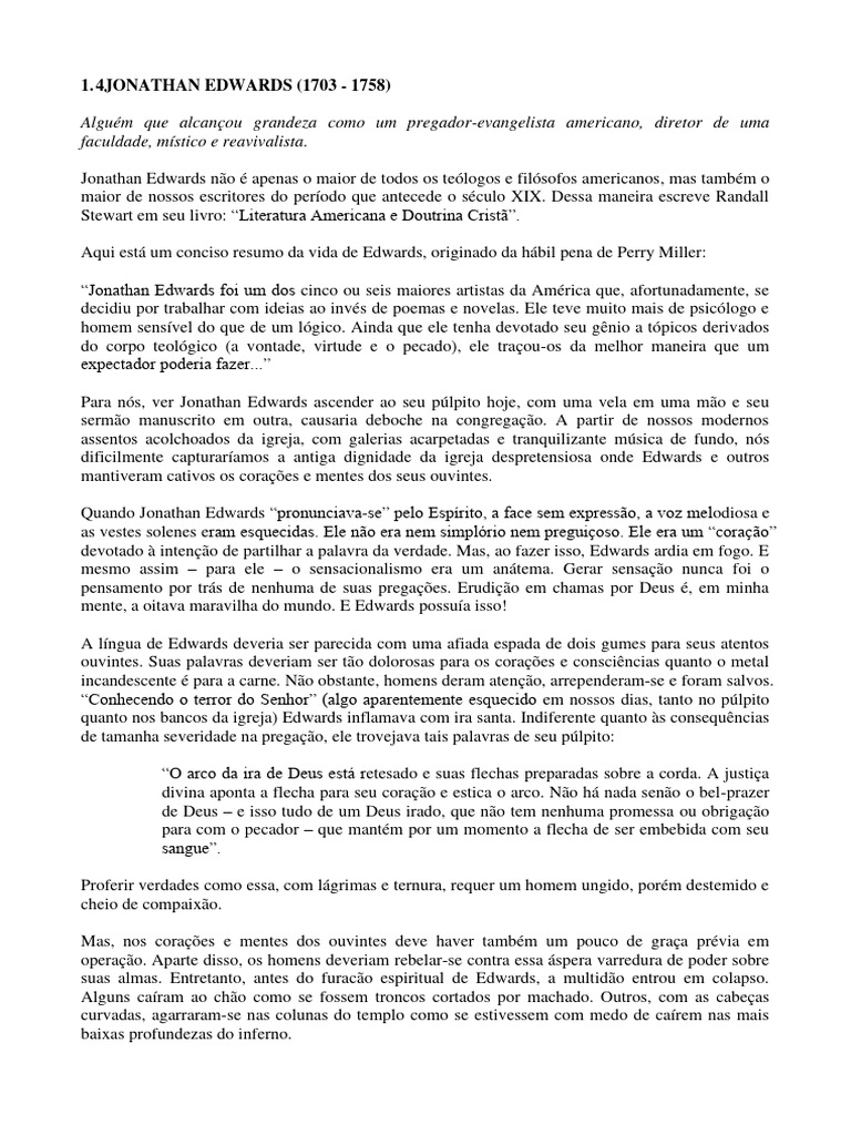 Biografia - Jonathan Edwards | PDF | Jonathan Edwards (teólogo) | Sermão