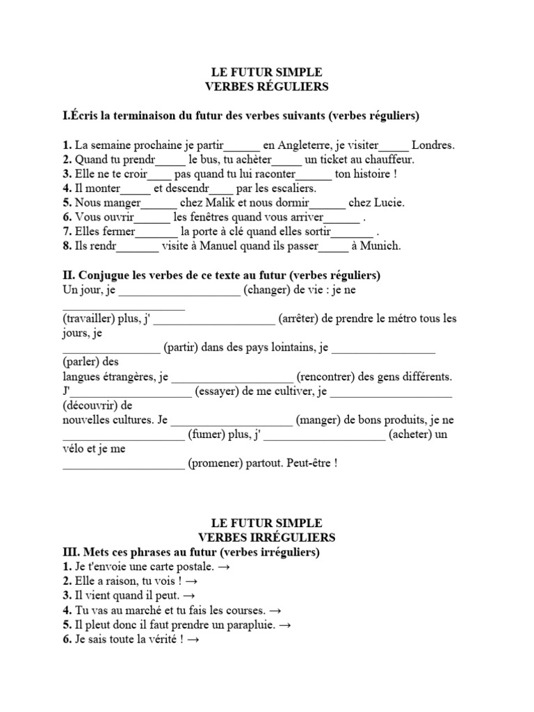 Futur simple : verbes réguliers et irréguliers | PDF | Verbe