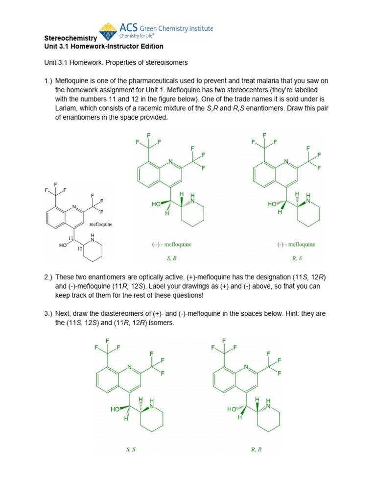 Stereochemistry Homework: Mefloquine | PDF | Space | Organic Chemistry