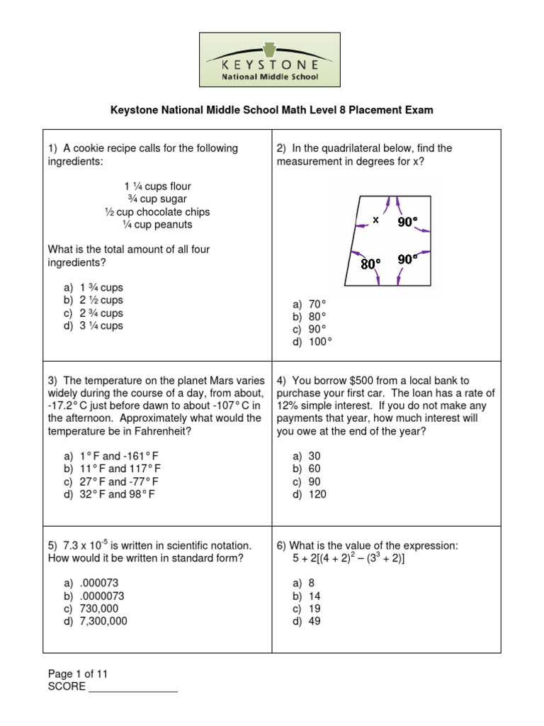 Math Level 8 Exam | PDF | Triangle | Circle