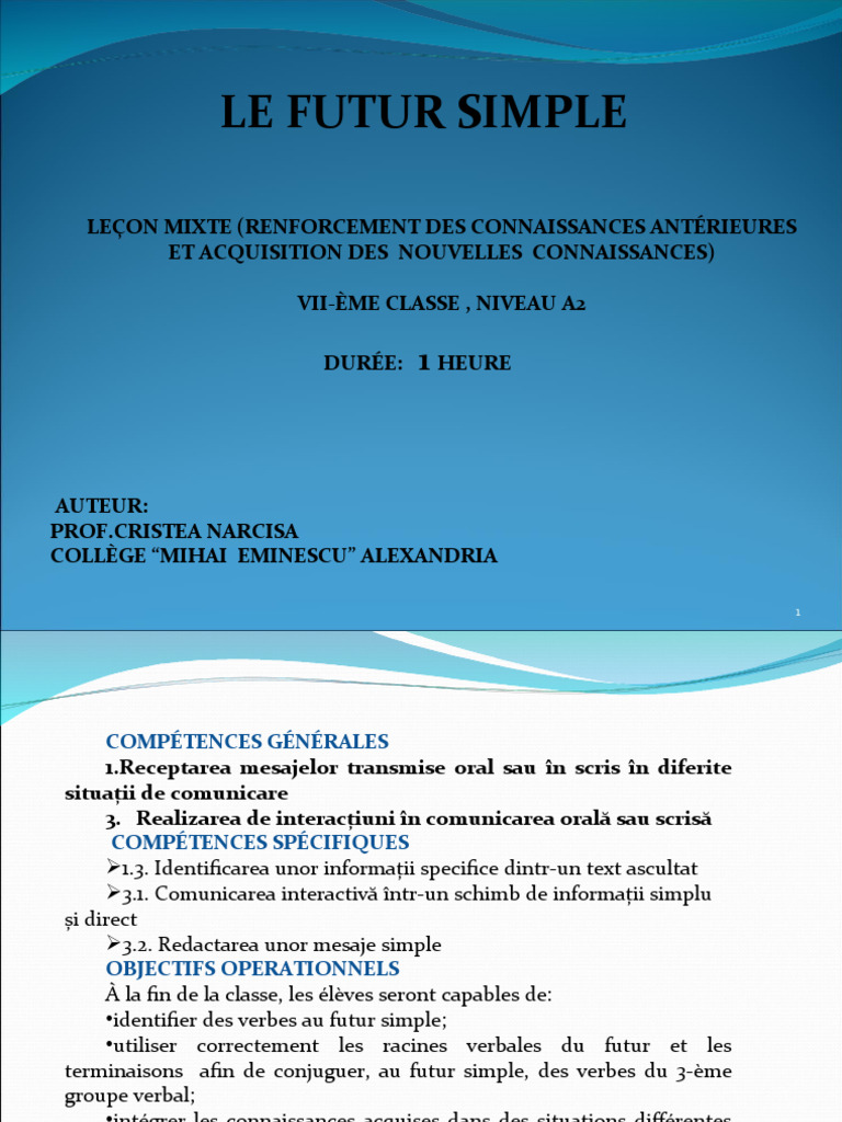 Futur Simple : Exercices et Leçon | PDF | Verbe | Morphologie linguistique