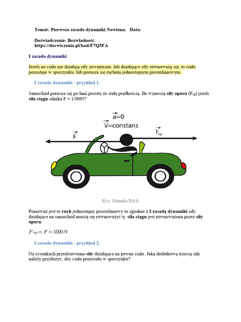 Pierwsza Zasada Dynamiki Newtona | PDF Pierwsza Zasada Dynamiki Newtona | PDF