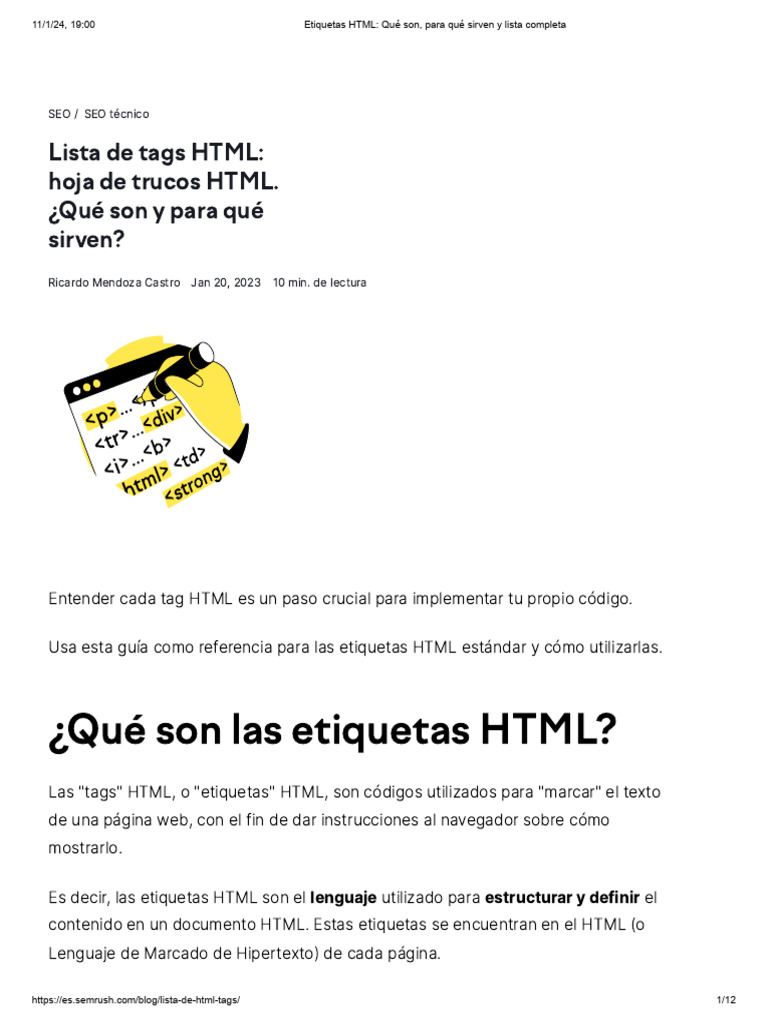 Etiquetas HTML - Qué Son, para Qué Sirven y Lista Completa | PDF | HTML ...