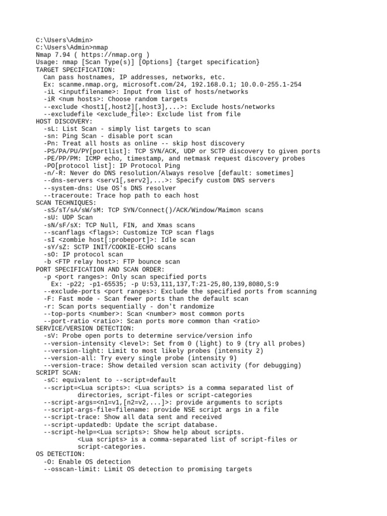 Nmap Command Usage Guide | PDF | Port (Computer Networking) | Transmission Control Protocol