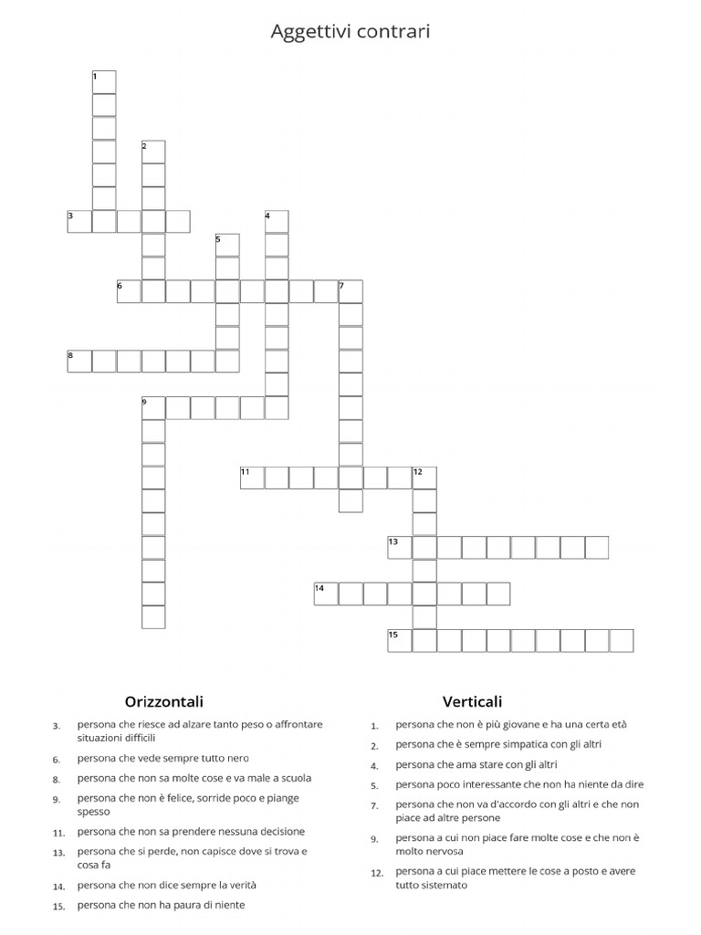 Cruciverba - Aggettivi - Contrari - Vuoto | PDF