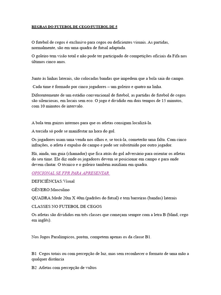 Regras Fut Cego | PDF