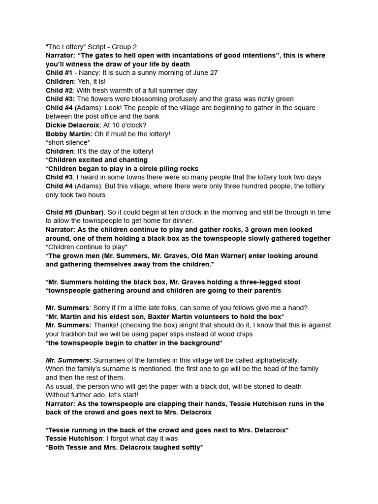The Lottery - Script Revised - Group 2-1 | PDF