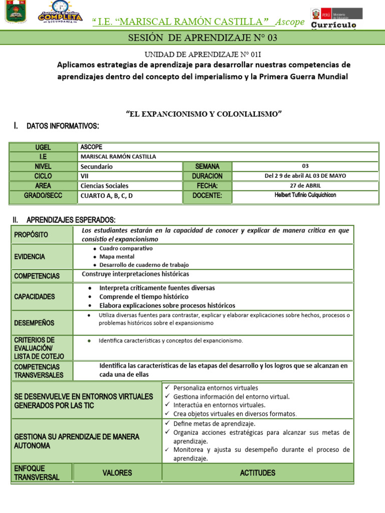 Sesión de Aprendizaje #03 Ciencias Sociales Ii-03 | Descargar gratis PDF | Aprendizaje