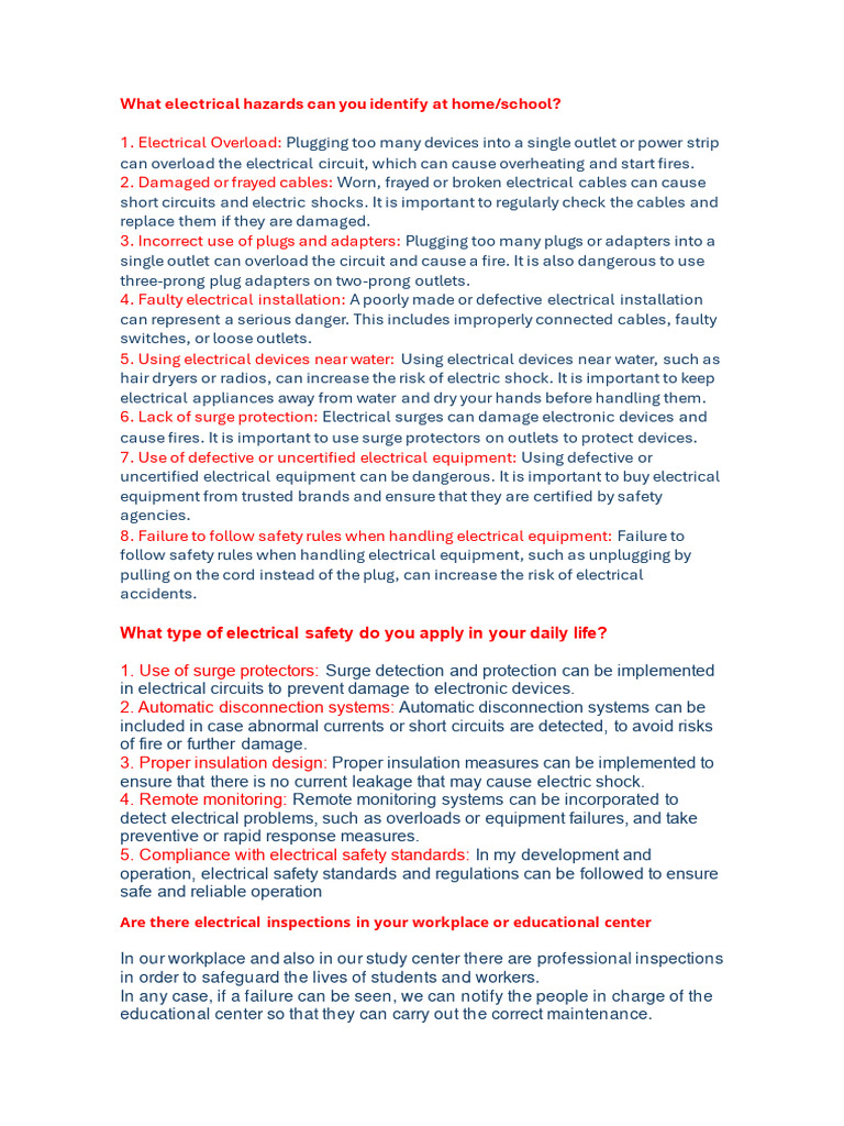 What Electrical Hazards Can You Identify at Home | PDF | Electrical ...