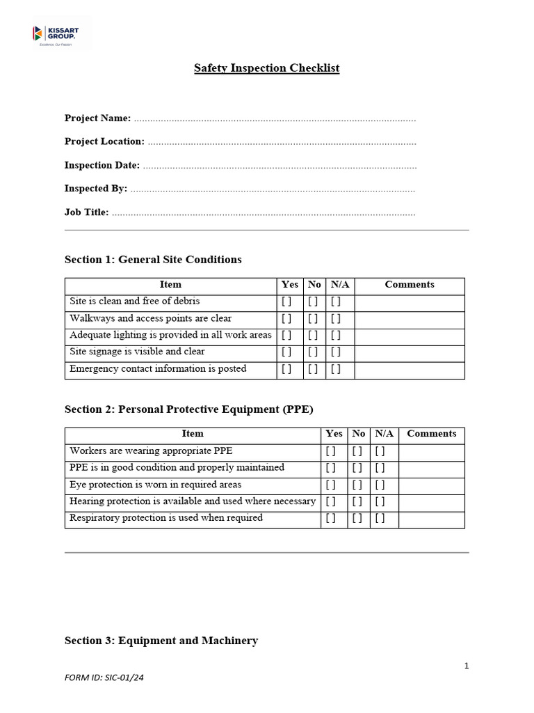 Safety Inspection Checklist | PDF | Personal Protective Equipment ...