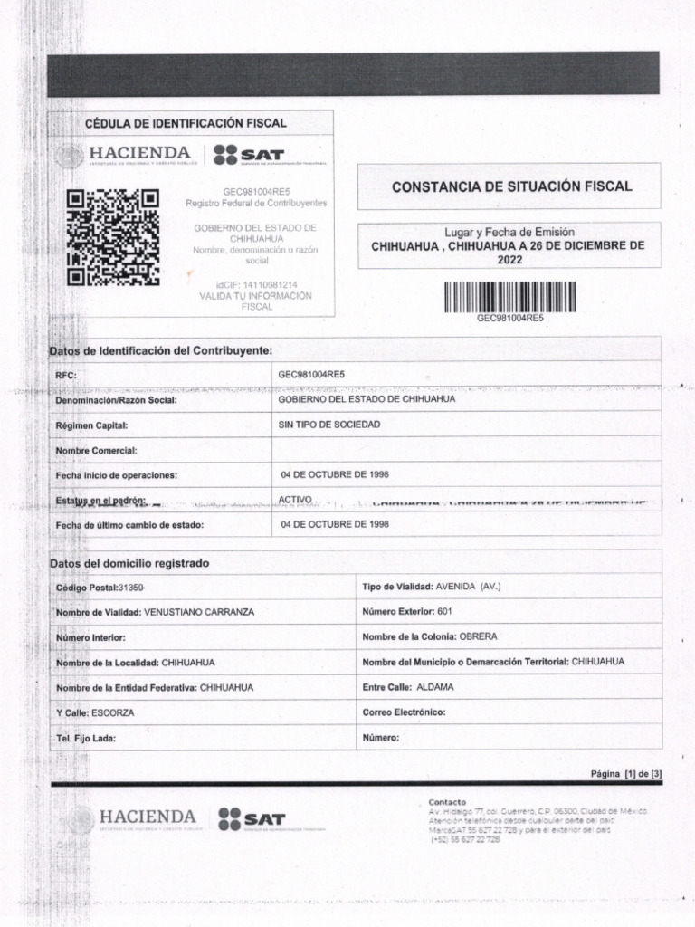 Cedula Fiscal Gob Diceimbre 202209012023 | PDF