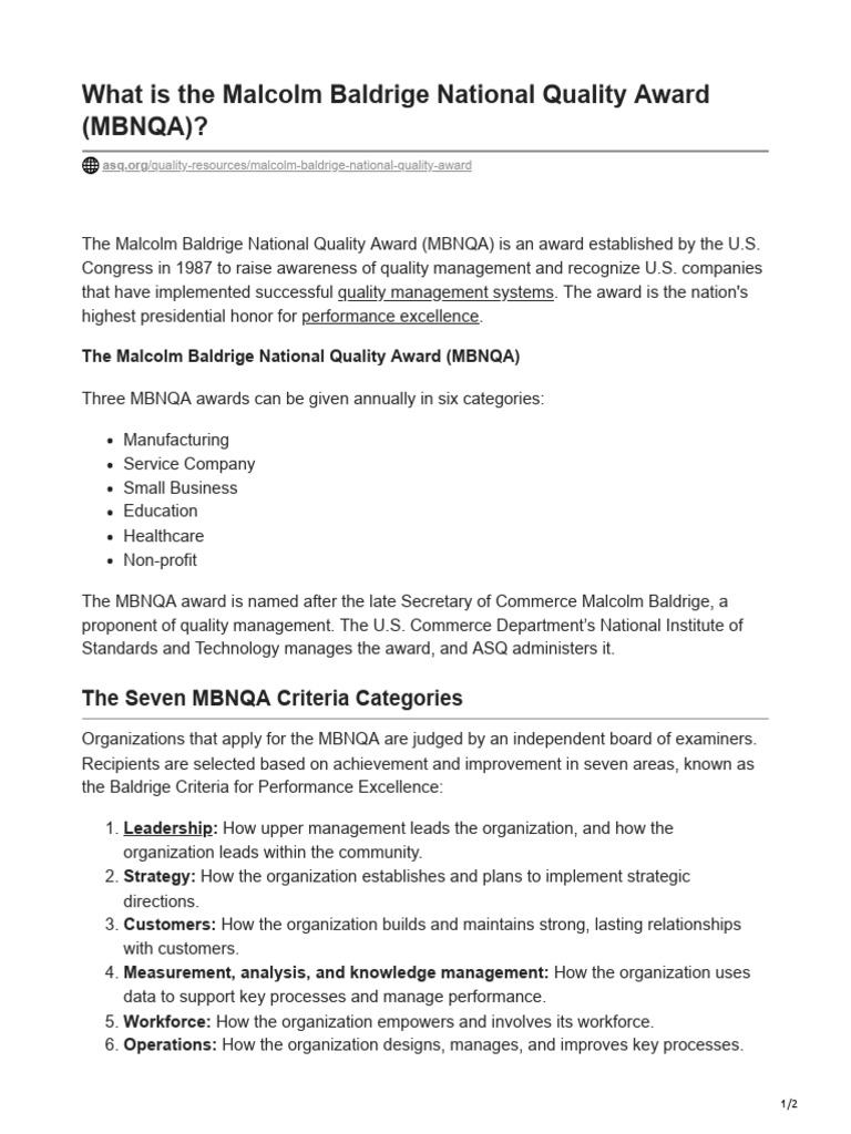 MBNQA: A Guide for Quality Leaders | PDF | Quality Management | Leadership