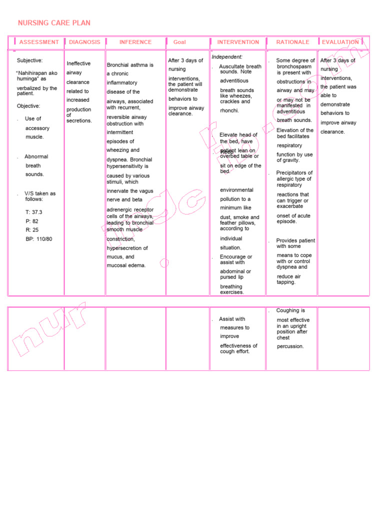 NursingCrib Com Nursing Care Plan Bronchial Asthma | PDF | Respiratory ...