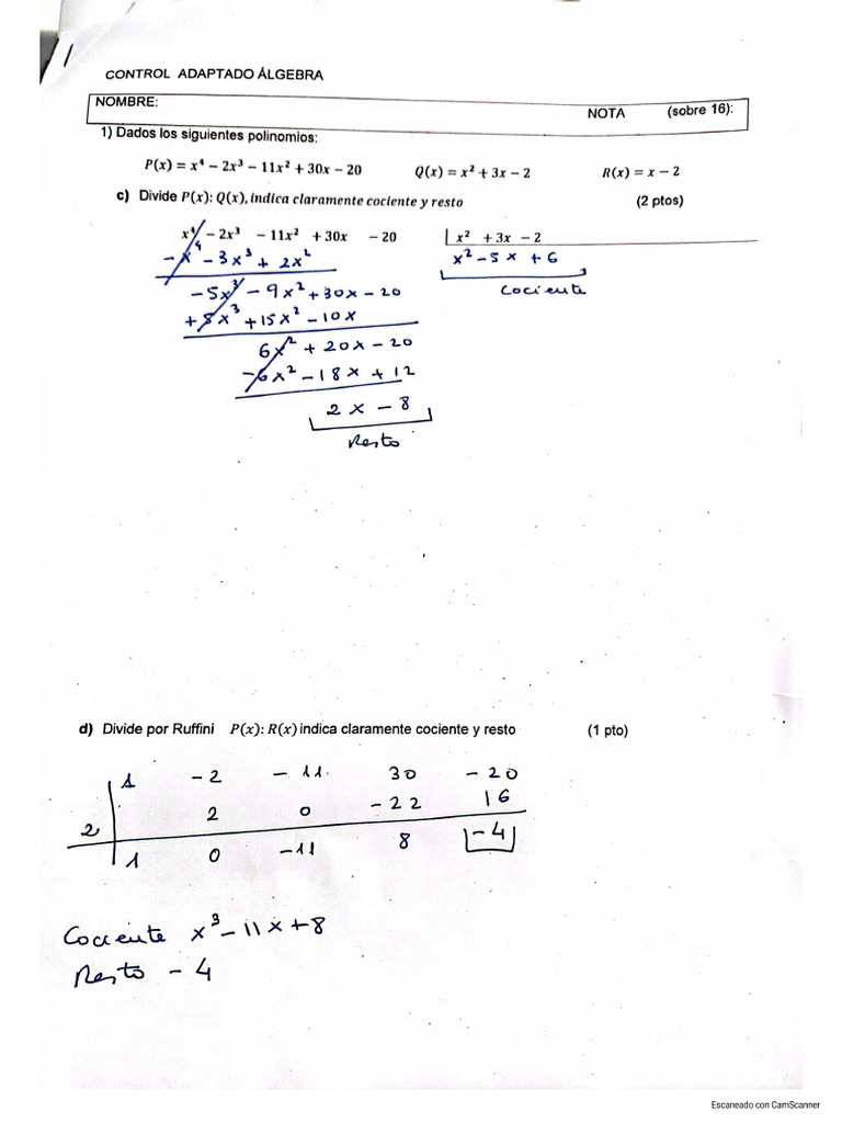 SoluciÃ N Control Ã LGEBRA | PDF