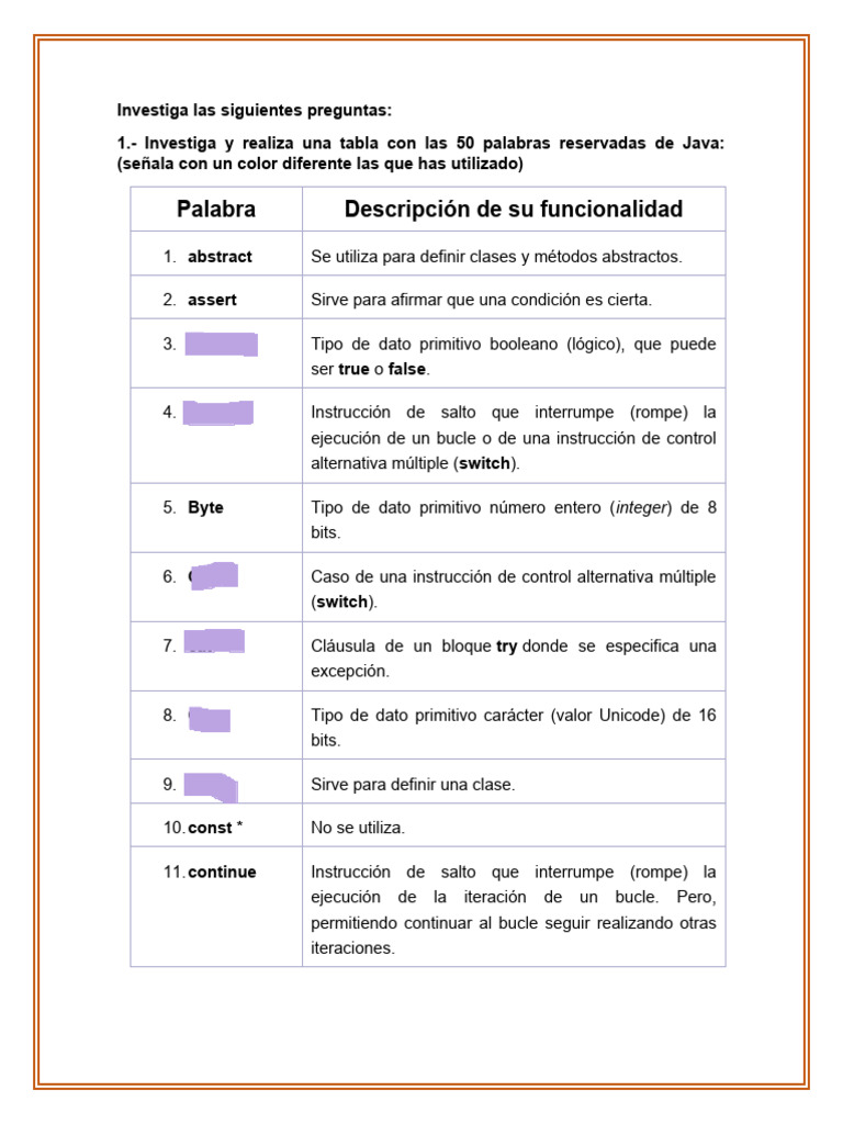 Práctica 6 - Palabras Reservadas en Java | PDF | Tipo de datos | Java (lenguaje de programación)