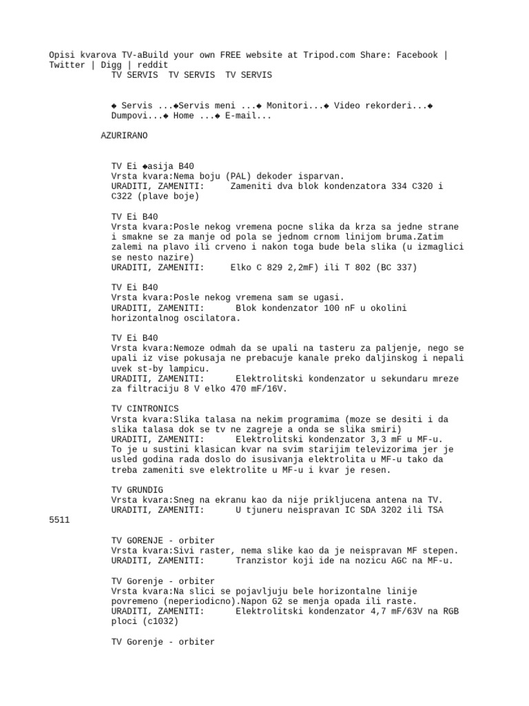 Opisi Kvarova TV-A | PDF