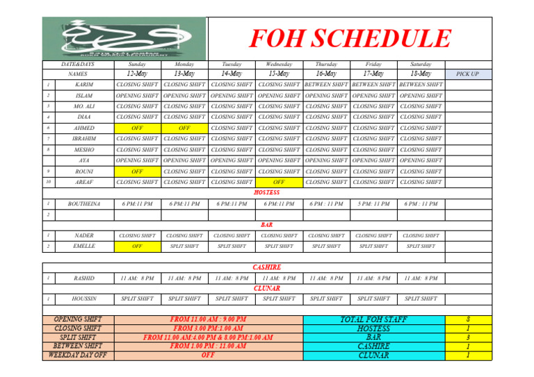 Weekly Schedule From 12 May - 18 May | PDF | Workweek And Weekend