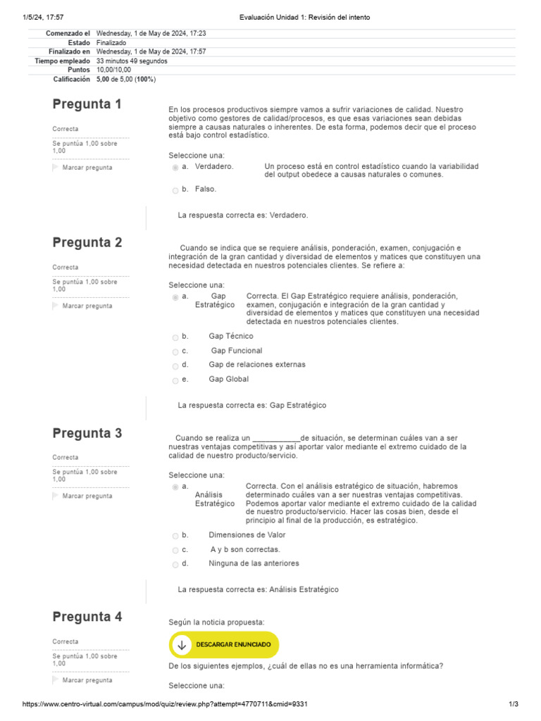 Evaluación Unidad 1_ Revisión del intento | PDF | Business | Economias