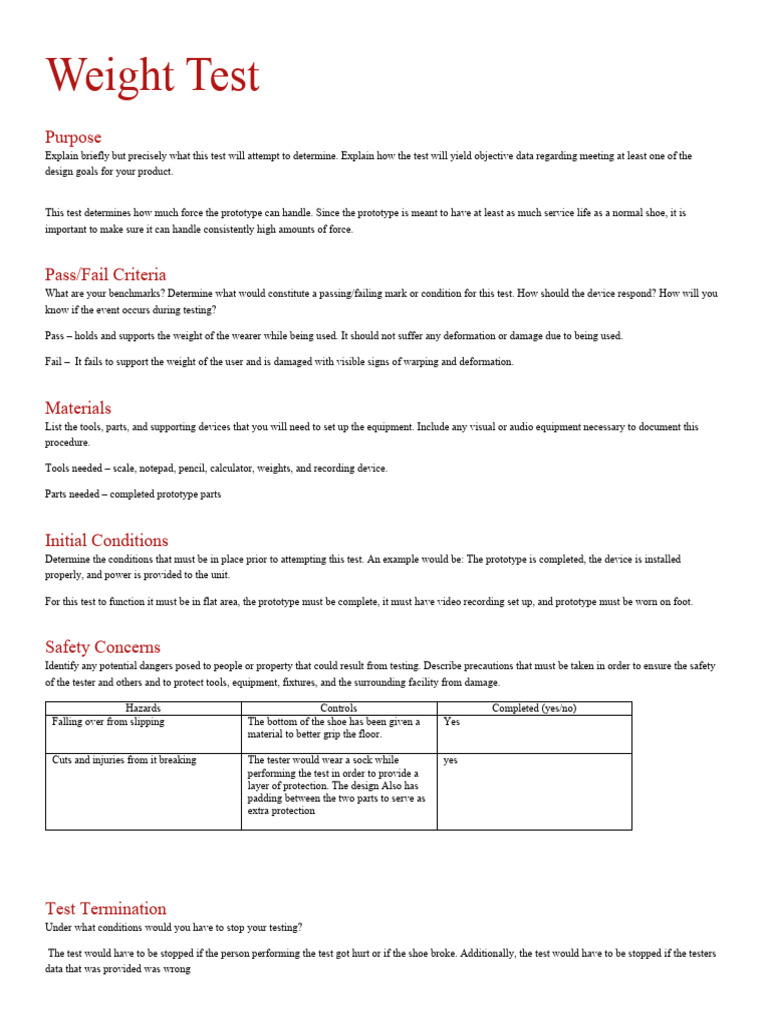 test descirption template zienty 2 weight test | PDF | Weight | Prototype
