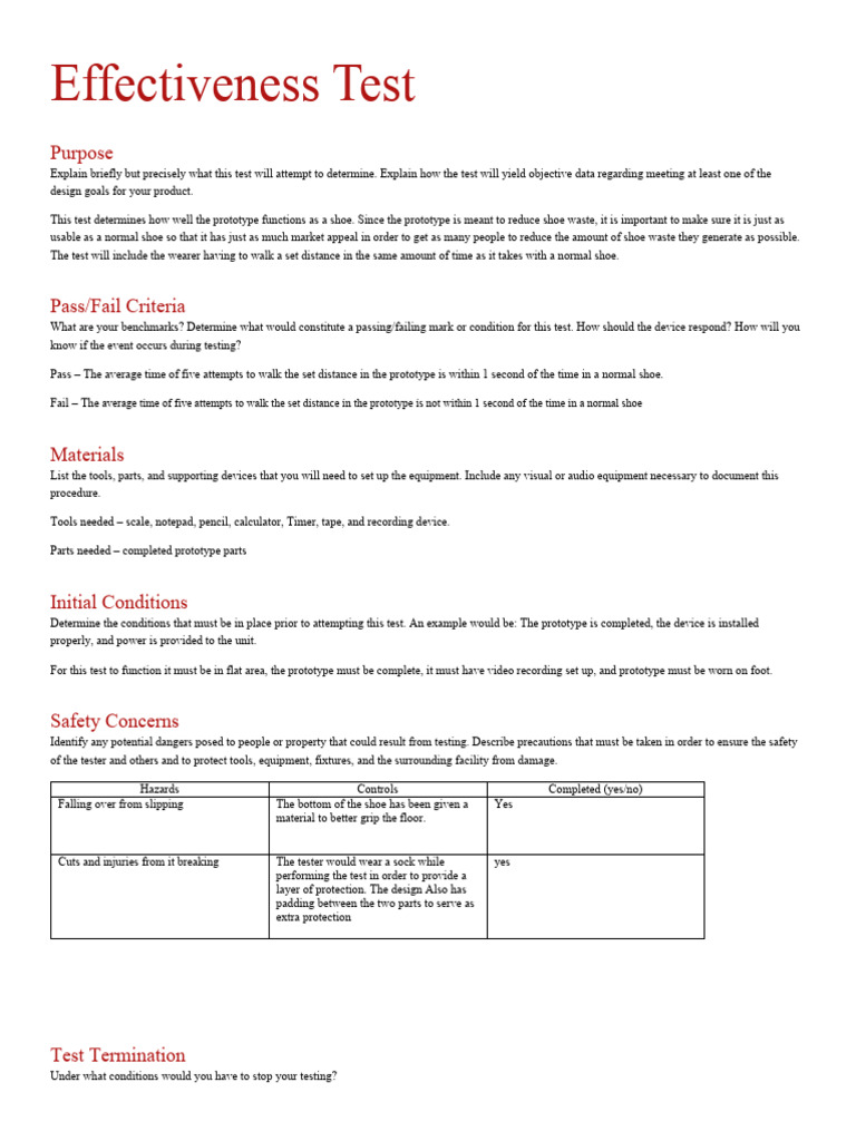 Test Descirption Template Zienty 1 Effectiveness Test | PDF | Prototype ...