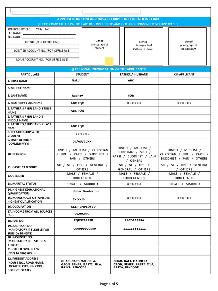 Education Loan Application Form-1 | PDF