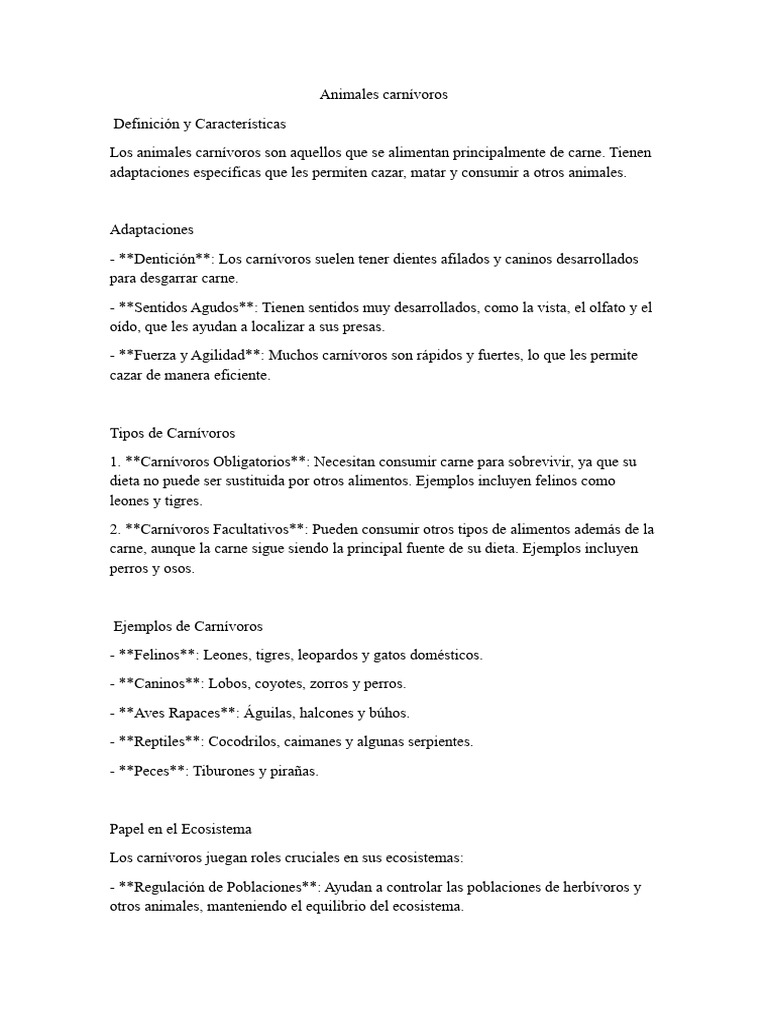 CARNÍVOROS | PDF | Depredación | Conservación del medio ambiente