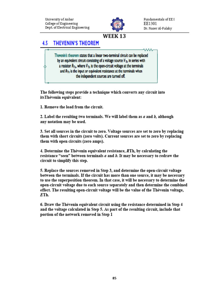 Thevenin's Theorem | PDF | Electrical Network | Electronic Circuits