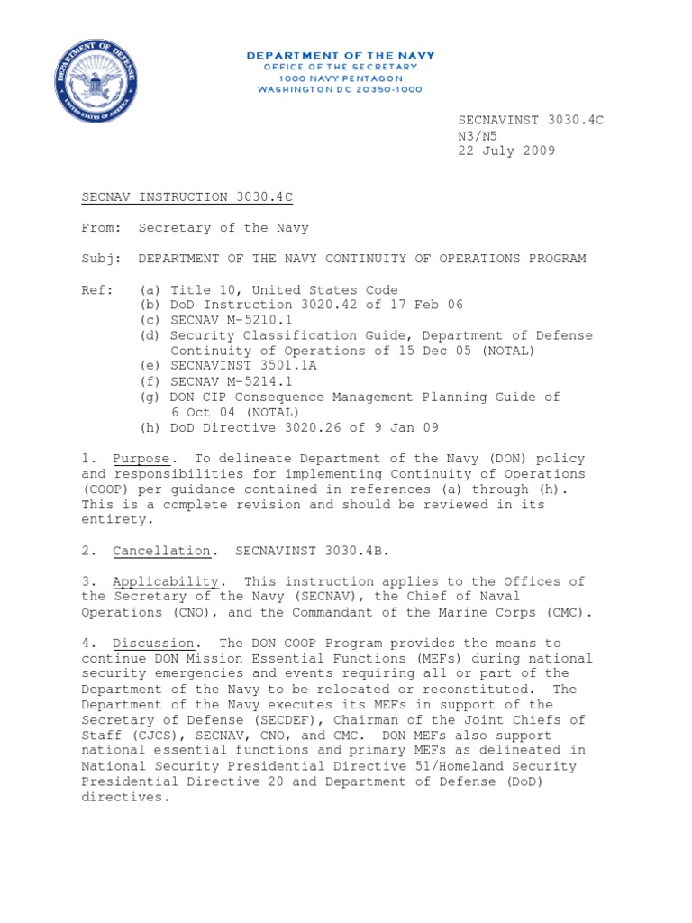 Secnav 3030 4c | PDF | United States Secretary Of The Navy | United ...