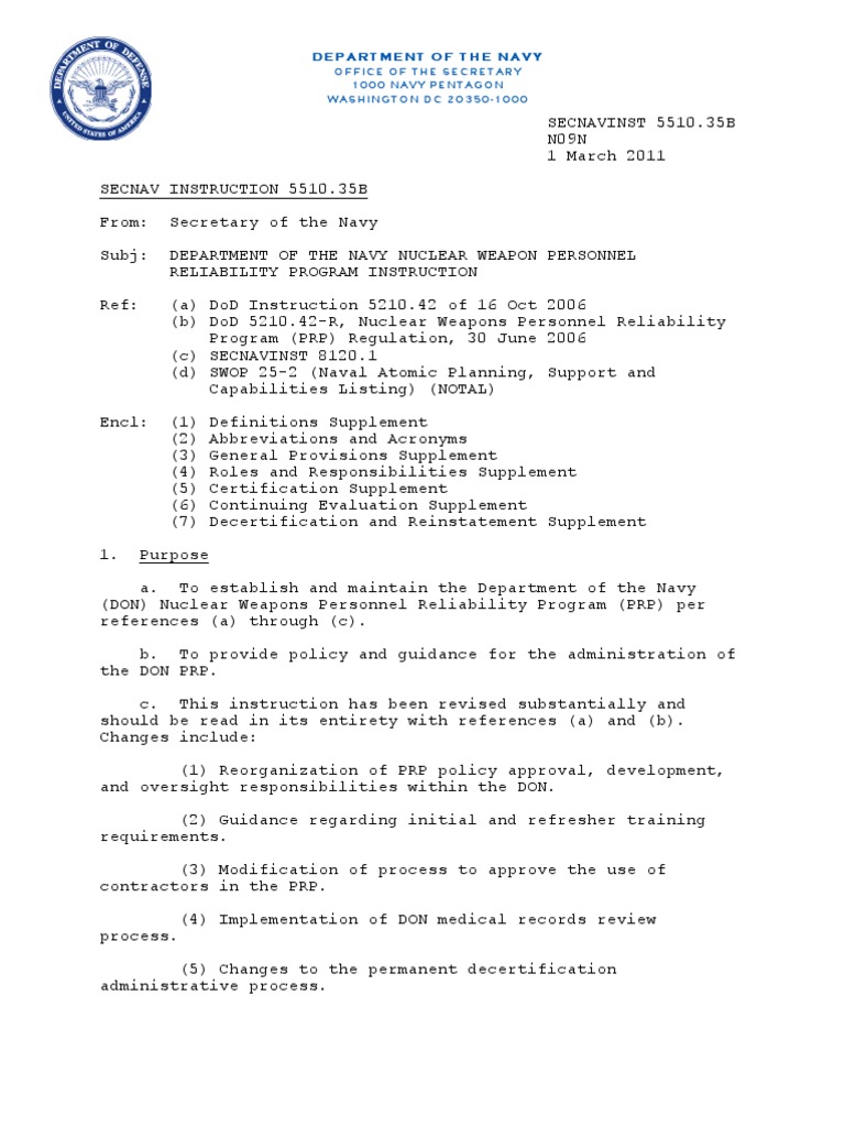 Secnav 5510 35b | PDF | United States Navy | United States Department ...