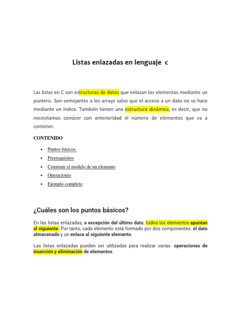 Listas Enlazadas en Lenguaje C | PDF | Puntero (Programación de ...