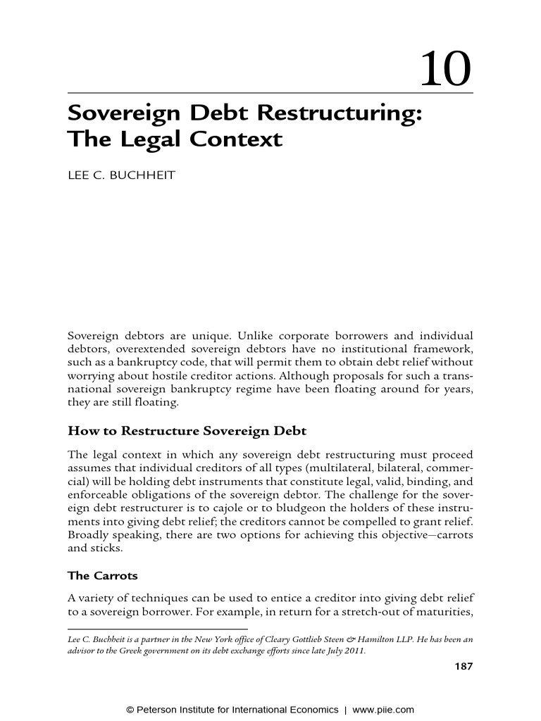Buccheit, Sovereign Debt Restructuring, Legal Context Paper (1) - 2 - Unlocked | PDF | Debt ...