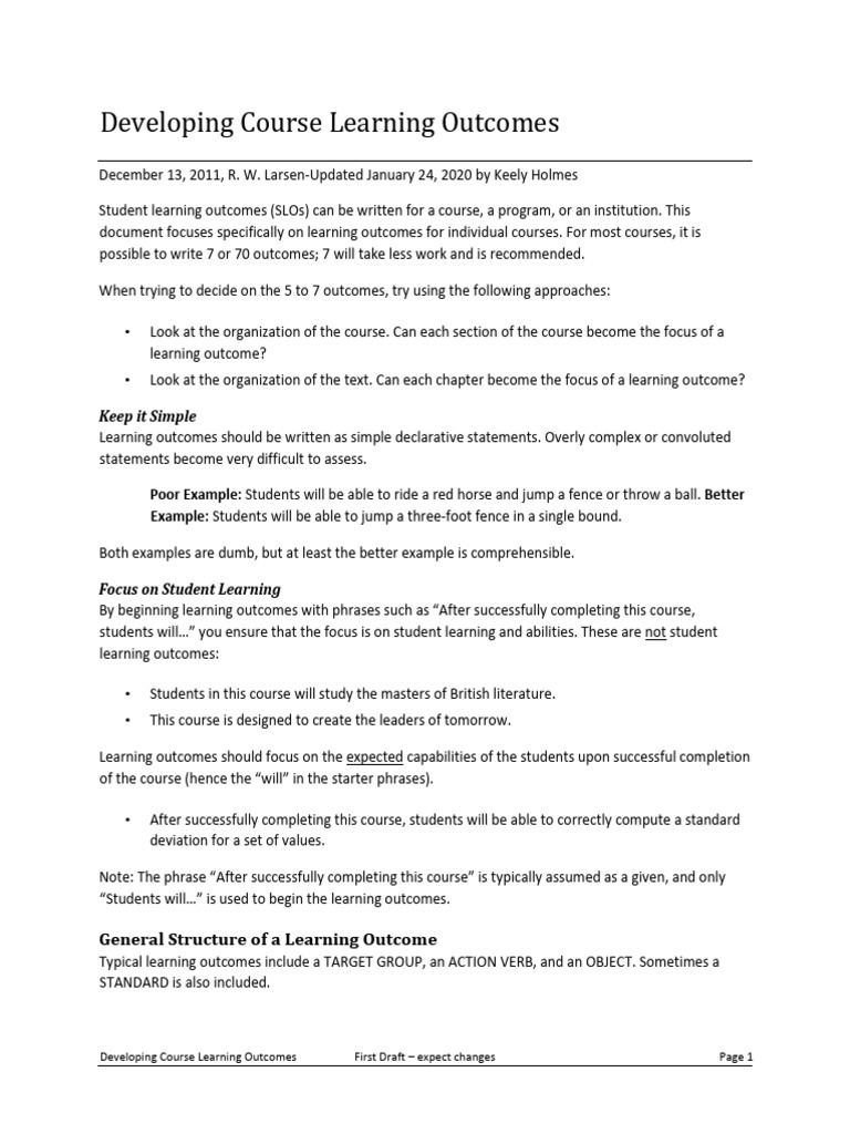 Developing Course Learning Outcomes | PDF | Learning | Cognition