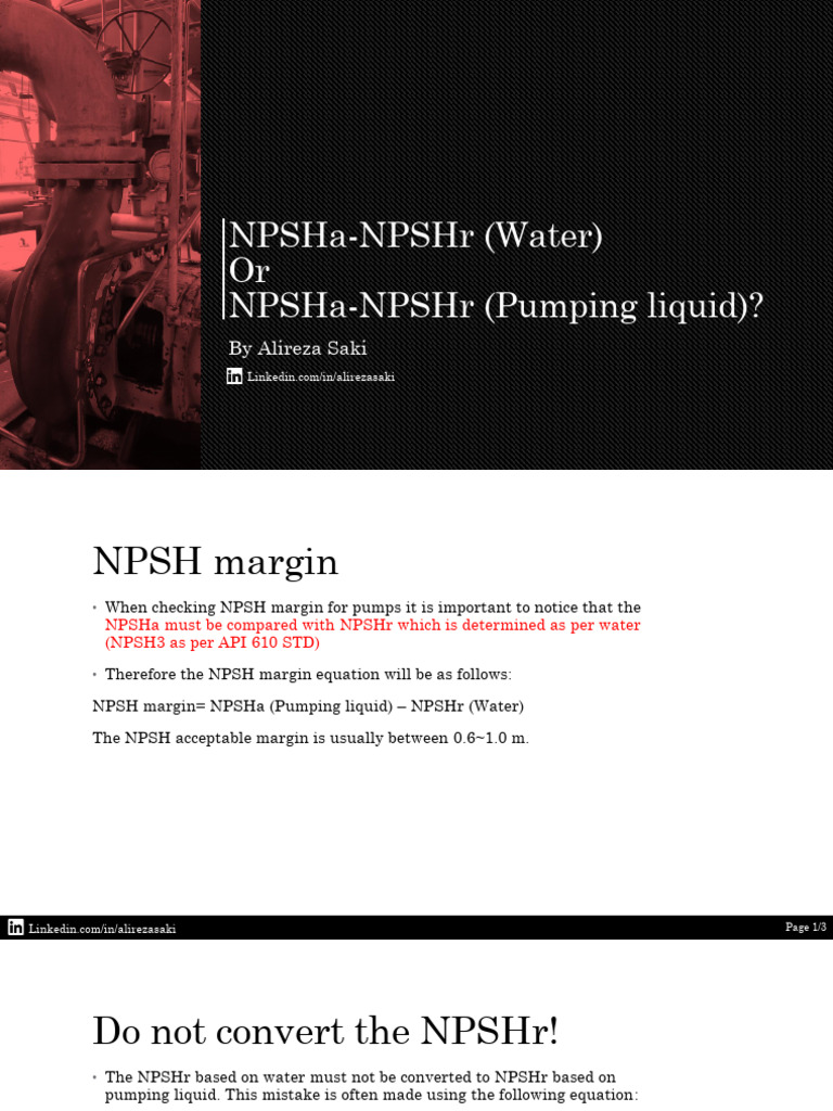 NPSH Margin: Water vs. Pumping Liquid | PDF
