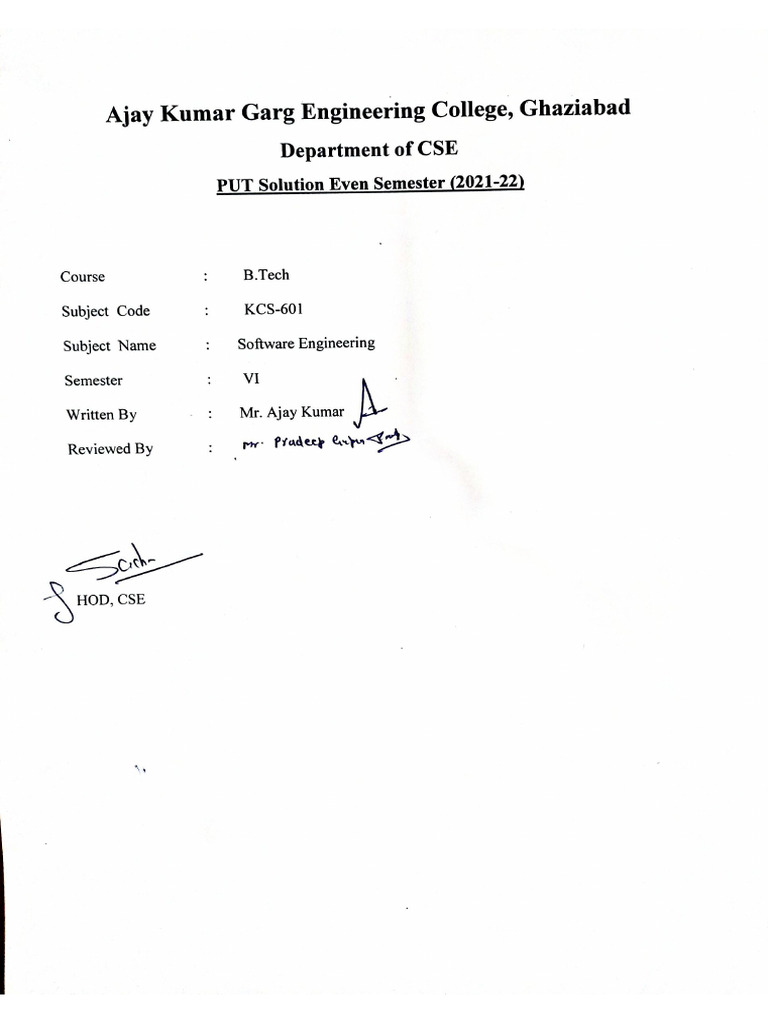 Software Engineering KCS-601 PUT Sol Even 21-22 | PDF
