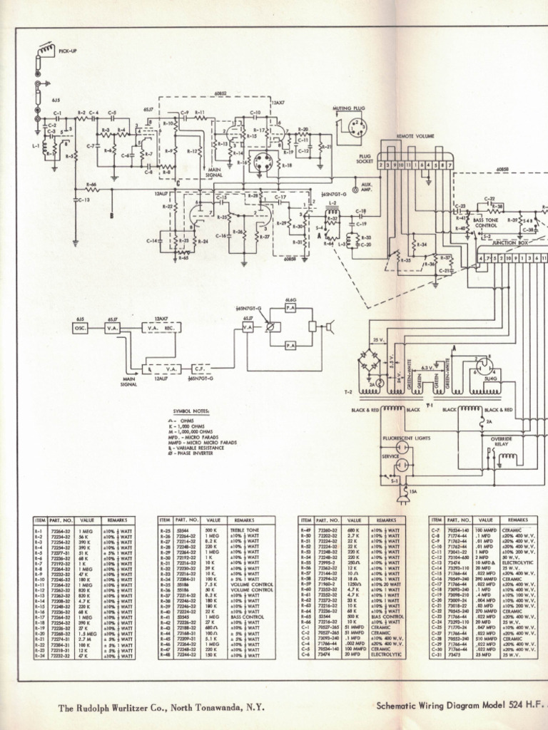 Wurlitzer 1700HF 524 Amp Schematics | PDF