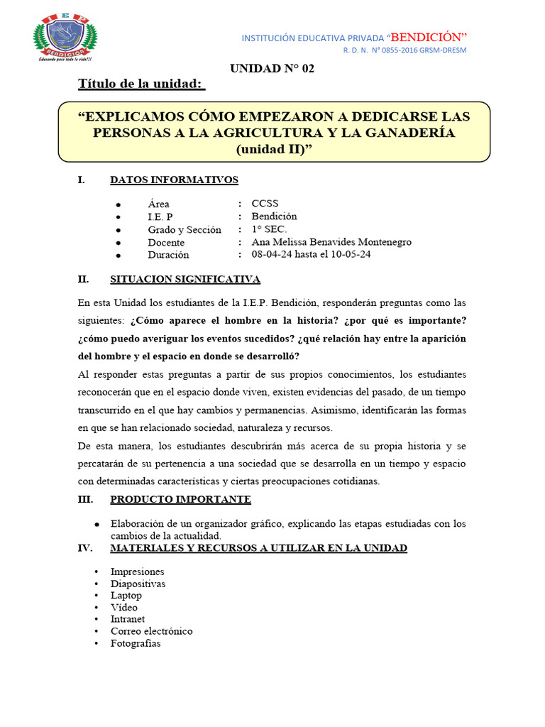 Unidad #02 CCSS 1° Sec | PDF