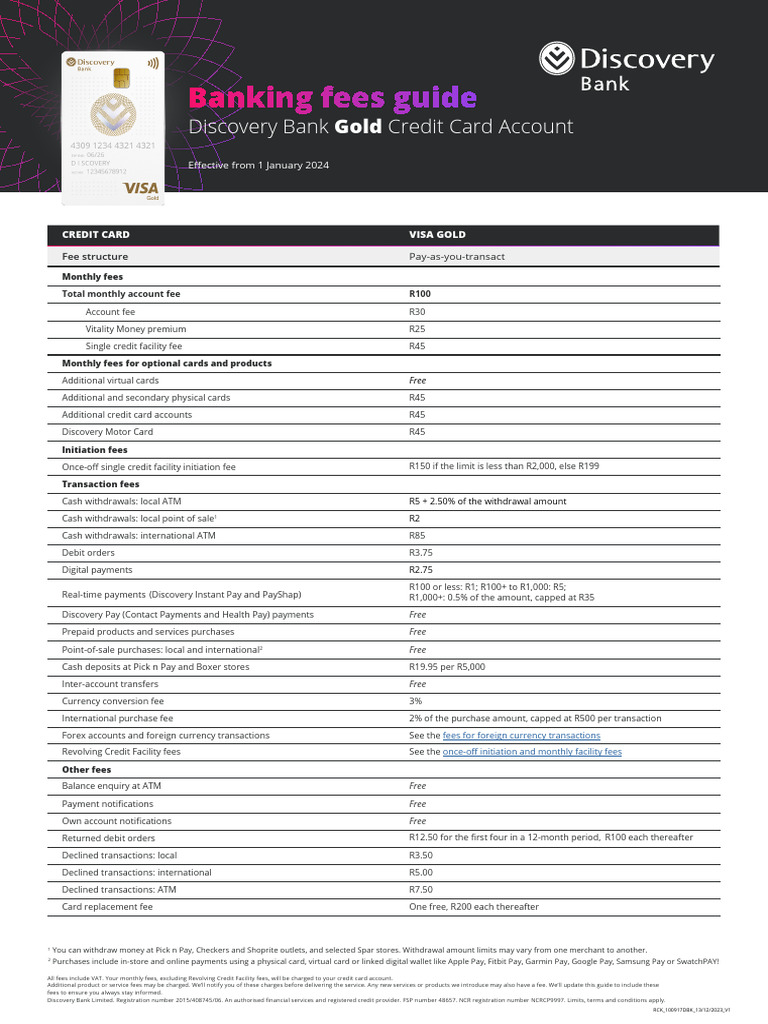 Discovery Visa Gold Fee Guide | PDF | Credit Card | Debit Card