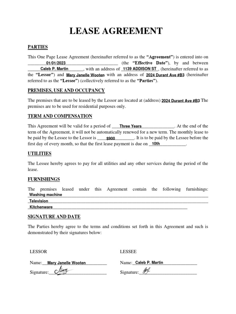 One Page Lease Agreement Template Signaturely | PDF | Lease | Legal ...