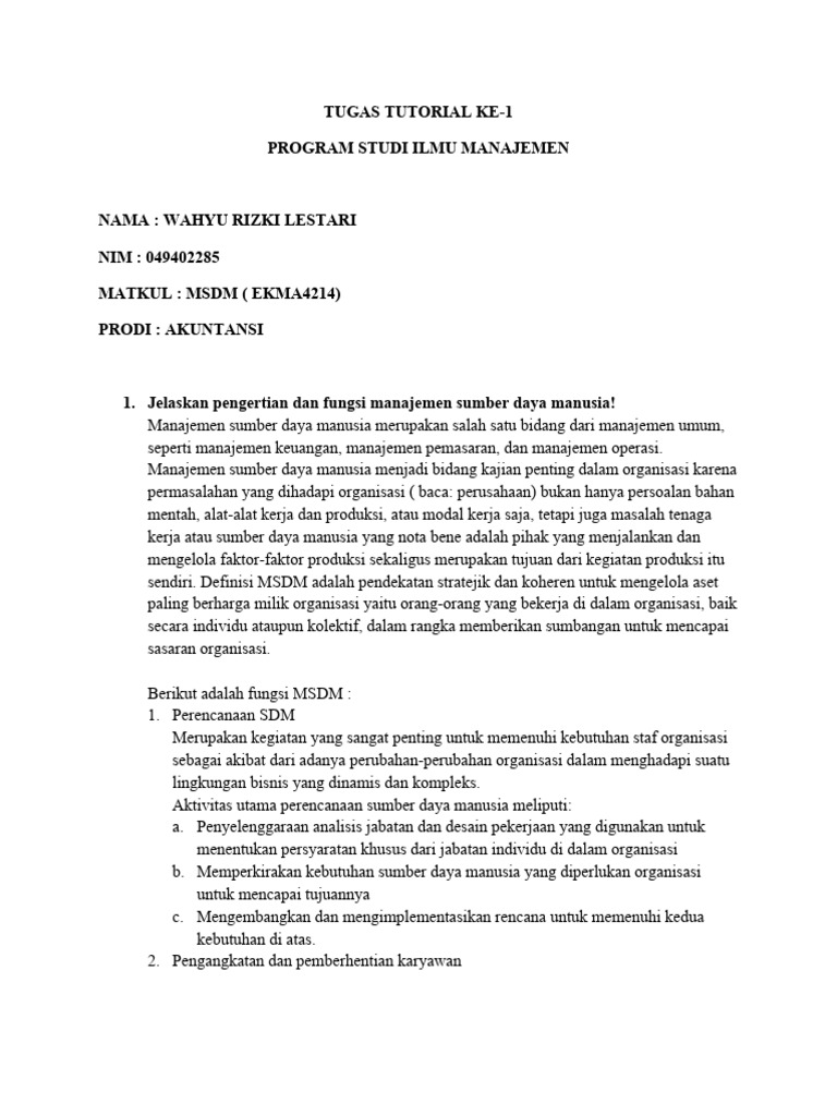 Tugas Tutorial 1 MSDM | PDF