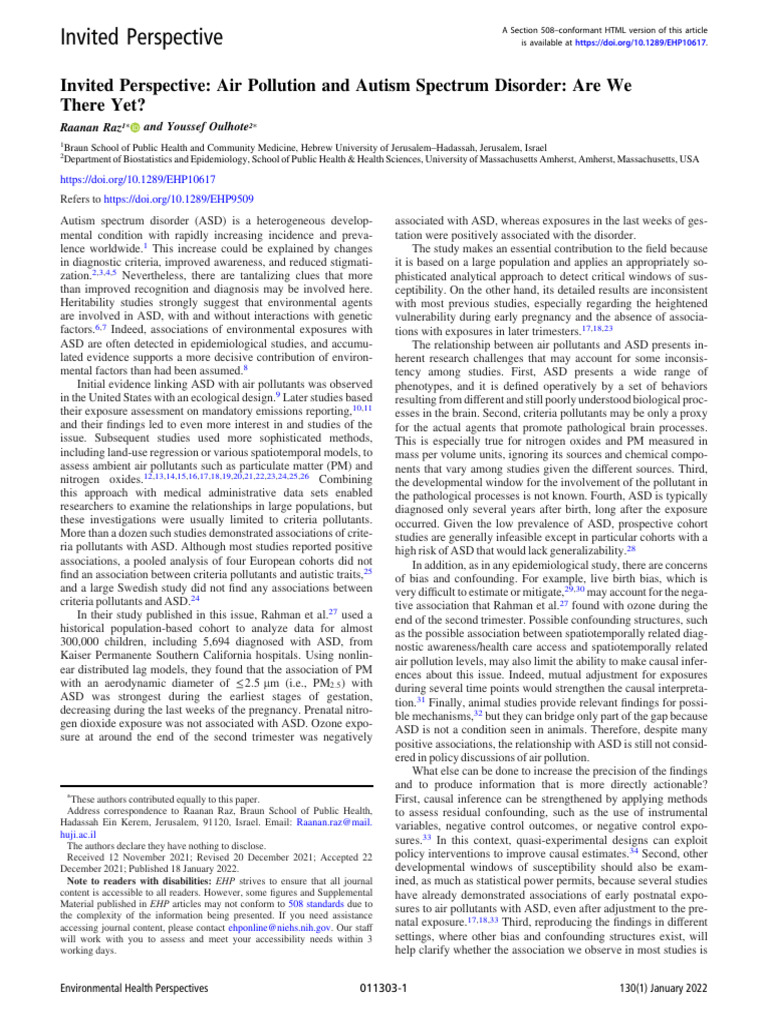 Vol 130 - Issue 1 Invited Perspective Air Pollution and Autism Spectrum ...