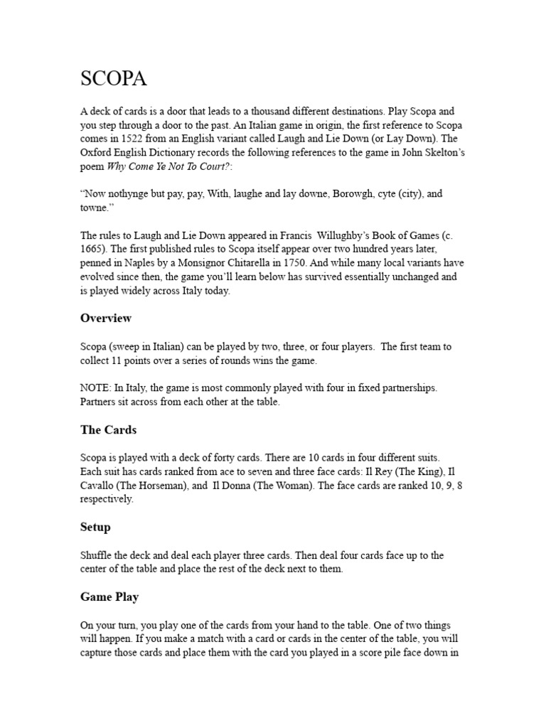 Scopa Rules | PDF | Ephemera | Games Of Chance